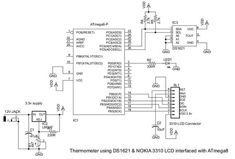 Thermometer Using Ds1621 And Nokia 3310 Lcd Interfaced With Atmega8