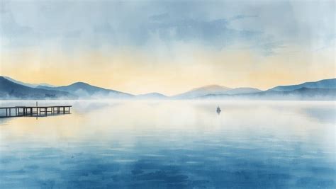 Free Misty Lake Dawn Image Lake Dawn Watercolor Download At Stockcake