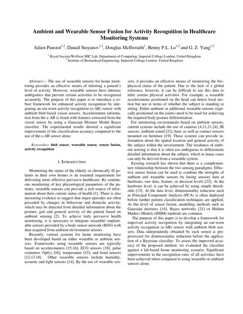 Pdf Ambient And Wearable Sensor Fusion For Activity Recognition In Healthcare Monitoring Systems