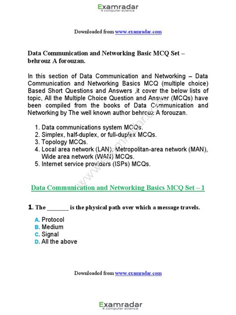 Ch 1 Data Communication Networking Basic Mcq Set Behrouz Forouz Pdf Pdf Network Topology
