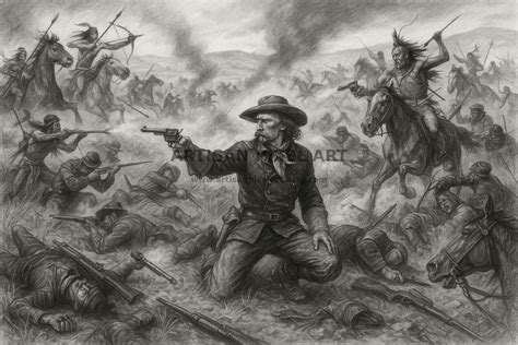 Custers Last Stand Art Print Battle Of Little Bighorn Graphite