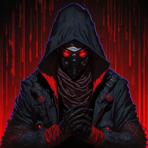 Premium Ai Image Dark Male Hacker With Red Glowing Eyes Dressed In Black Clothe Wearing Black
