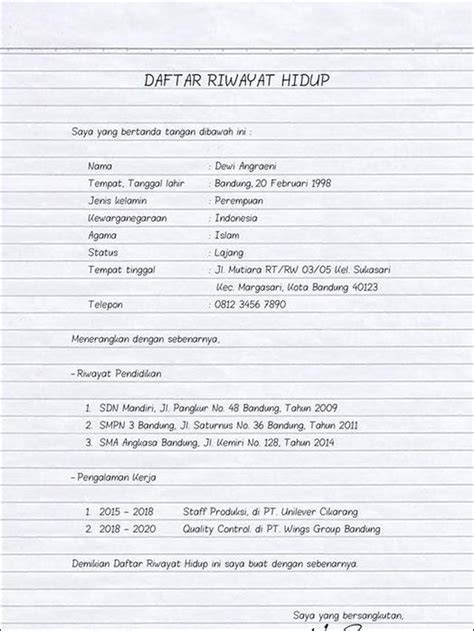 Contoh Cv Tulis Tangan Yang Rapi Bagus Dan Menarik Perhatian Hrd