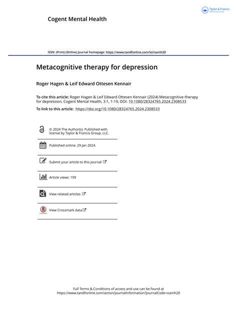 Pdf Metacognitive Therapy For Depression