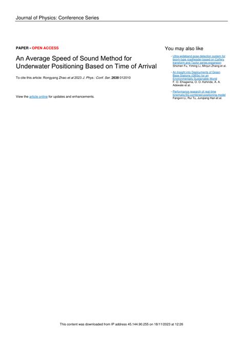 Pdf An Average Speed Of Sound Method For Underwater Positioning Based On Time Of Arrival