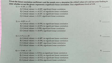 Solved Given The Linear Correlation Coefficient R And The