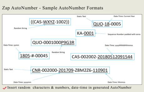 Sample AutoNumber Formats Generated Using Zap AutoNumber App For Microsoft Dynamics 365 Sales