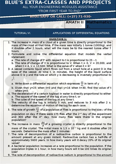 Nathematics 2 Tutorial 6 Blues Extra Classes Tutorial Vi