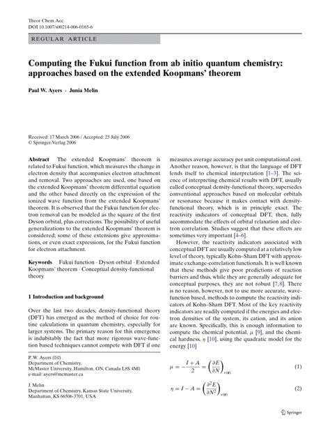Pdf Computing The Fukui Function From Ab Initio Quantum Chemistry