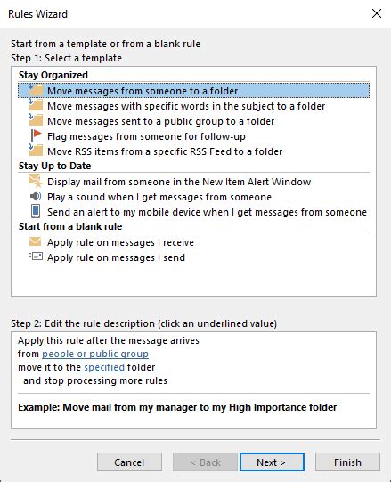 automatically move emails into folders in outlook using rules