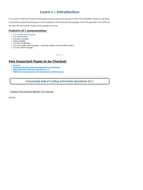 Coding Interview Questions In C Commonly Asked Prepinsta Pdf Integer Computer Science