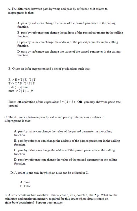 Solved A The Difference Between Pass By Value And Pass By