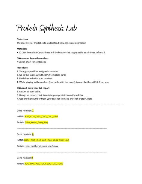 Protein Synthesis Lab