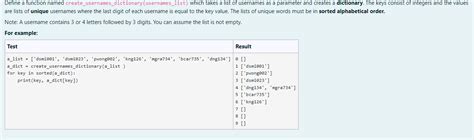 Solved Define A Function Named Create Usernames Dictionary Chegg