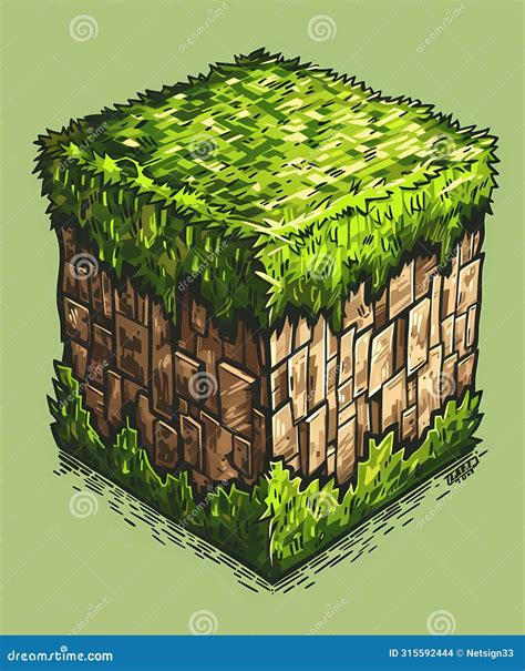 Minecraft Inspired Cube Cartoon T Shirt Design Green Background Abstract Art Cyberpunk
