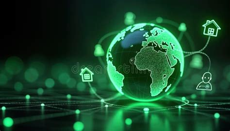 Global Network Connecting World Futuristic Globe Glowing Green Network Of Lines Dots Icons