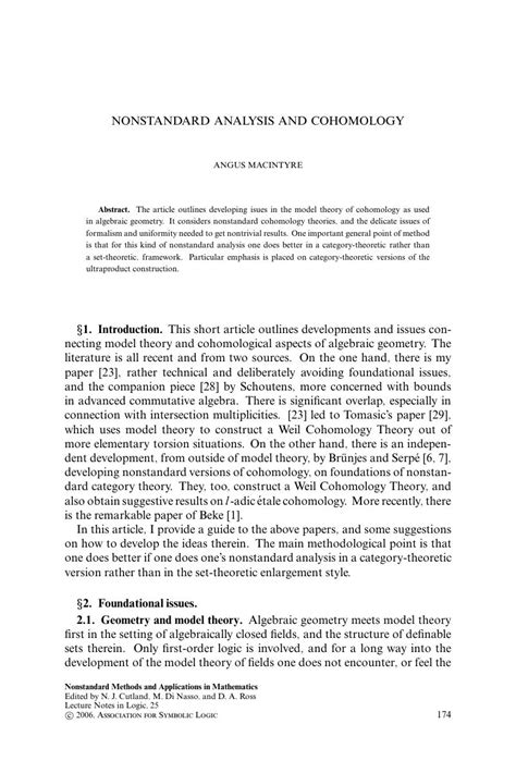 Nonstandard Analysis And Cohomology Nonstandard Methods And