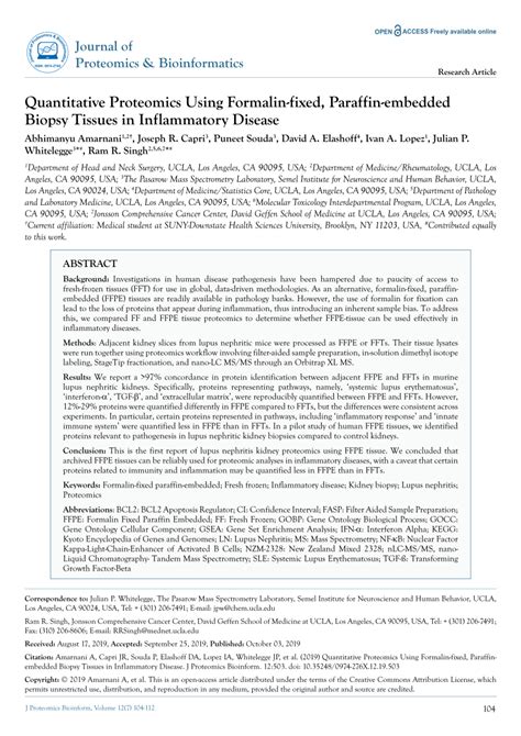 Pdf Quantitative Proteomics Using Formalin Fixed Paraffin Embedded Biopsy Tissues In