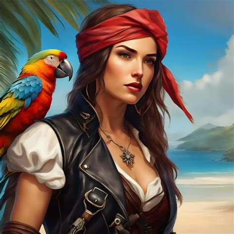 Premium Photo Pirate Girl With A Parrot