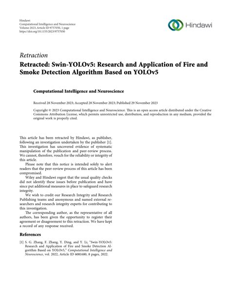 pdf retracted swin yolov5 research and application of fire and