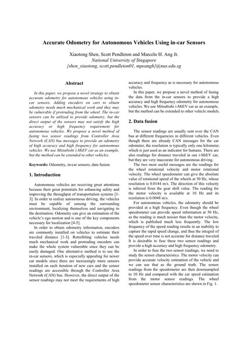 Pdf Accurate Odometry For Autonomous Vehicles Using In Car Sensors