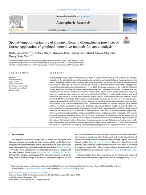Pdf Spatial Temporal Variability Of Climate Indices In Chungcheong