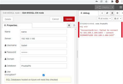 error connect econnrefused while connecting with mssql general