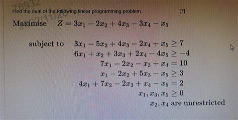 Solved Find The Dual Of The Following Linear Programming