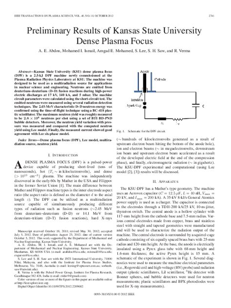 Pdf Kansas State University Dense Plasma Focus Ksu Dpf Initial Neutron Results