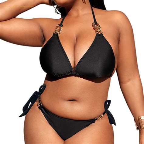 Solid Color Backless Lacing Swimsuit Plus Size Two Piece Bathing Suit