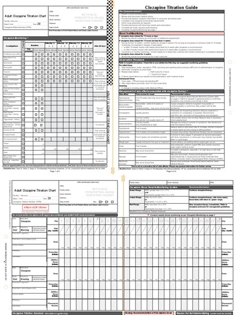 National Adult Clozapine Titration Chart Pdf Clozapine Medical