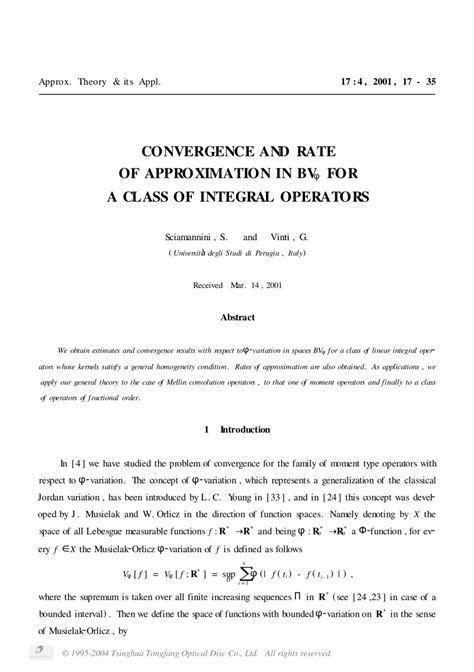 Pdf Convergence And Rate Of Approximation In Bv Φ For A Class Of Integral Operators
