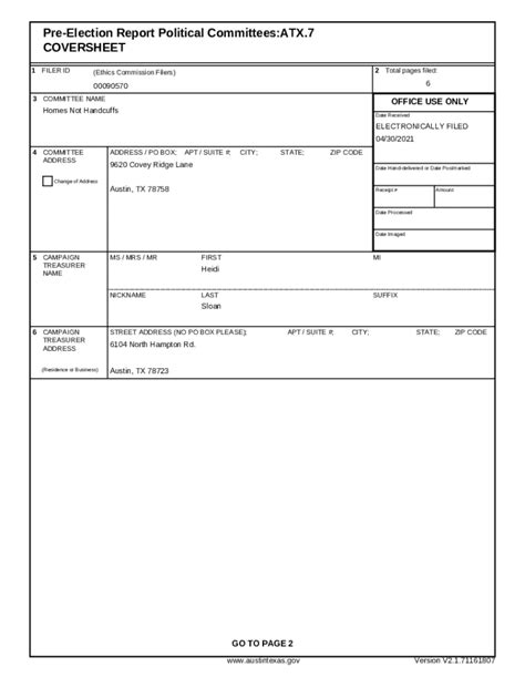 Fillable Online Pre Election Report Political Committeesatx7