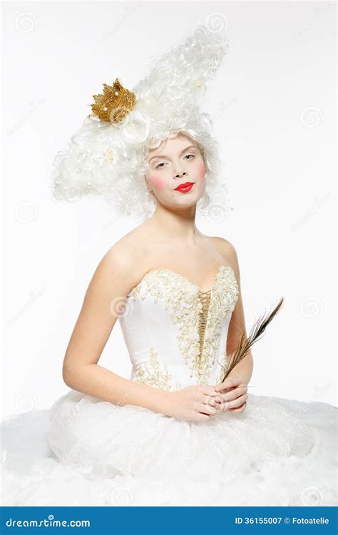 Princess With A Golden Crown In A White Dress Stock Image Image Of Coiffure Quill