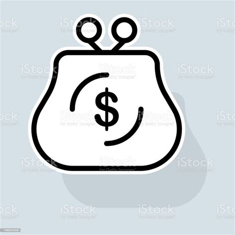 달러 라인 아이콘이 있는 지갑 저축 돈 현금 지폐 동전 환전 예금 캐쉬백 돈 개념입니다 흰색 배경에 벡터 스티커 선 아이콘 100에 대한 스톡 벡터 아트 및 기타 이미지