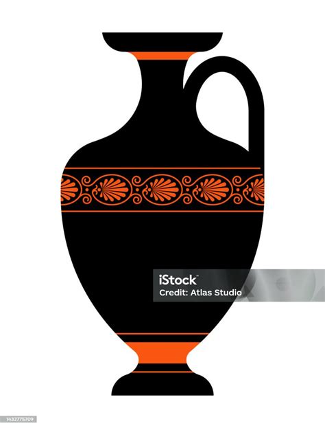 고대 그리스 꽃병 그리스 프렛을 가진 골동품 도자기 암포라 장식 테두리 로마 테라코타 항아리 역사적인 그릇의 현대 벡터 삽화 검은색에 대한 스톡 벡터 아트 및 기타 이미지
