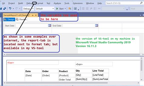 Unable To Find About Variable Tab And Reporting Window Dialoge Box In Ssrs Report Designer