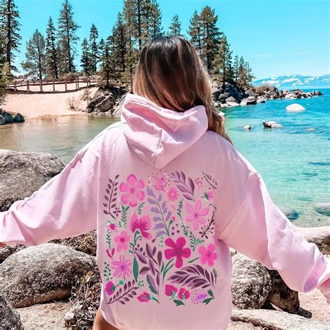 Pink Flower Hoodie Cute Hoodie Art Hoodie Botanical Hoodie Nature