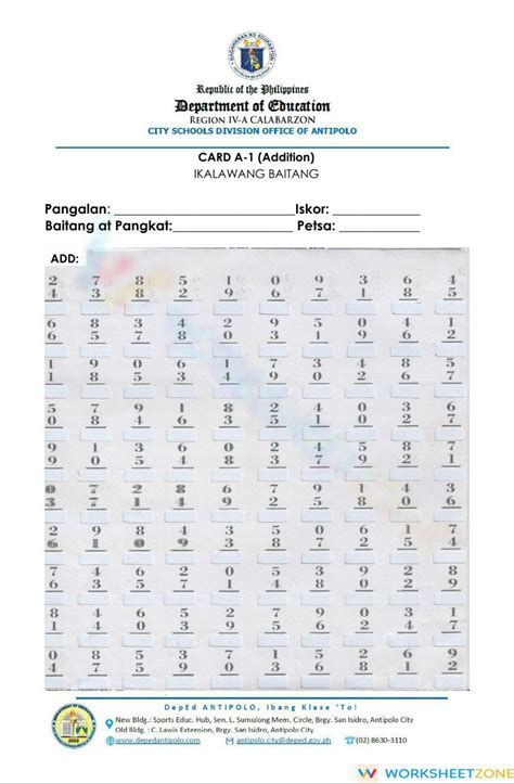 Window Card In Math Worksheet
