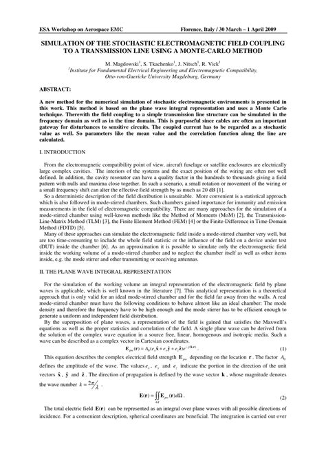 Pdf Simulation Of The Stochastic Electromagnetic Field Coupling To A Transmission Line Using A