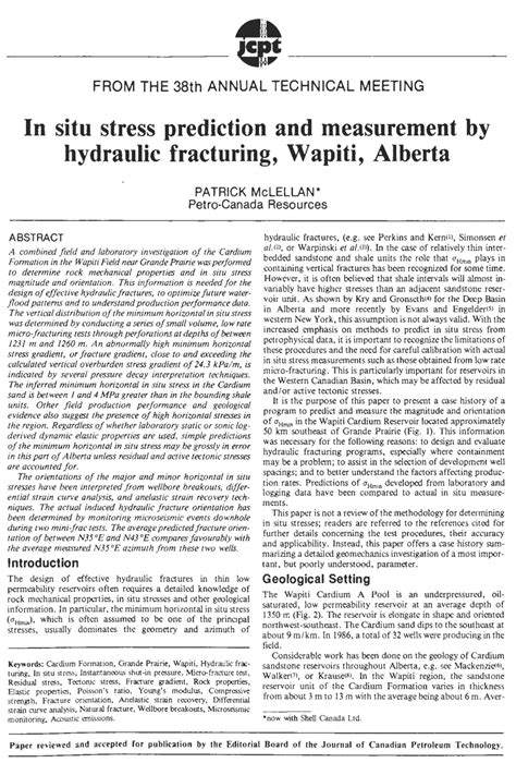 Pdf In Situ Stress Prediction And Measurement By Hydraulic Fracturing Wapiti Alberta