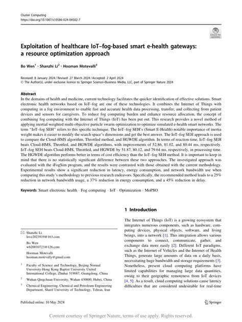 Exploitation Of Healthcare Iot Fog Based Smart E Health Gateways A Resource Optimization Approach