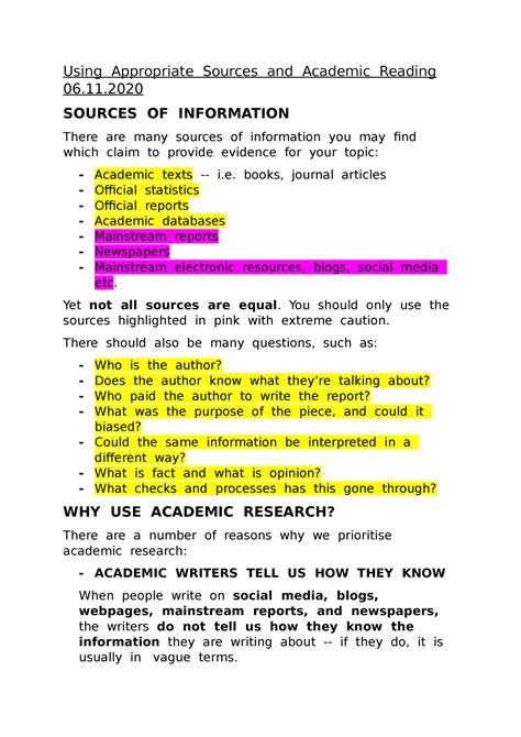 Using Appropriate Sources And Academic Reading Sources Of Information There Are Many Sources