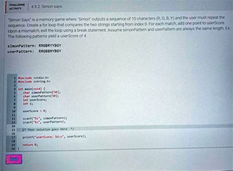 Solved Challenge Activity 492 Simon Says Simon Says Is A Memory