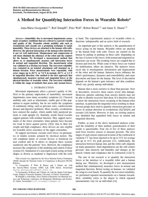 A Method For Quantifying Interaction Forces In Wearable Robots Pdf Force Wearable Technology