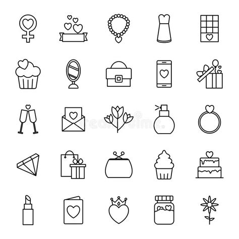 Happy Mothers Day Line Style Icon Set Vector Design Stock Vector Illustration Of Gift