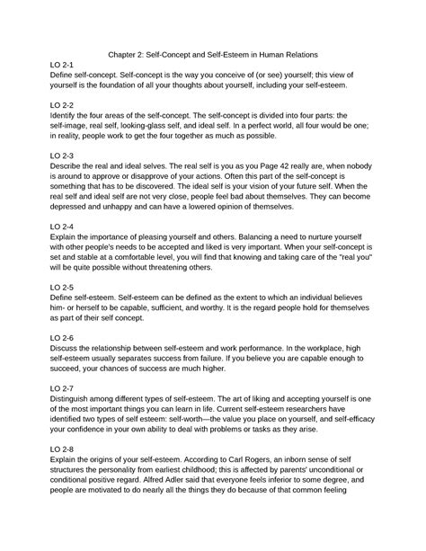 Chapter 2 Self Concept And Self Esteem In Human Relations Summary