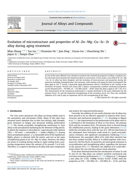 Pdf Evolution Of Microstructure And Properties Of Al Zn Mg Cu Sc Zr
