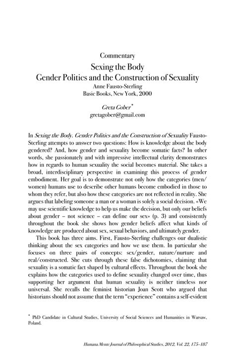 PDF Commentary Sexing The Body Gender Politics And The Construction Of Sexuality