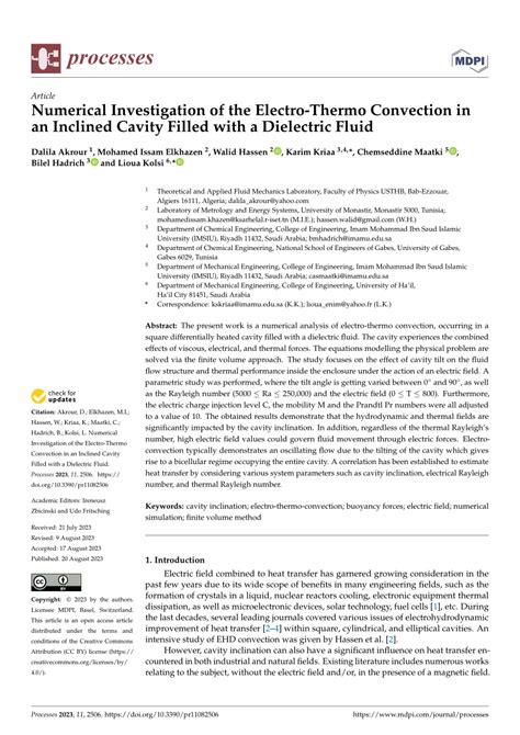 Pdf Numerical Investigation Of The Electro Thermo Convection In An Inclined Cavity Filled With